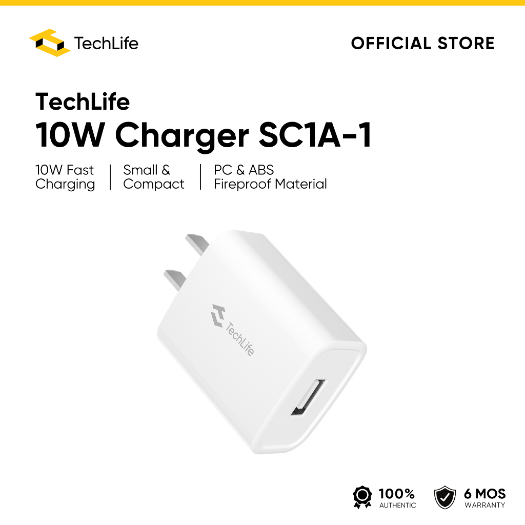 TechLife 10W Charger SC1A-1 l 10W Fast Charging l PC & ABS Fireproof ...