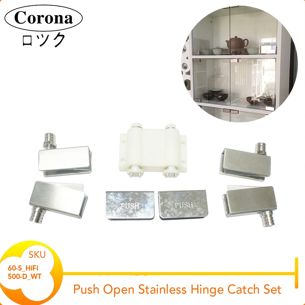 Push Open Stainless Hinge Catch Complete Set for Glass Double Cabinet ...