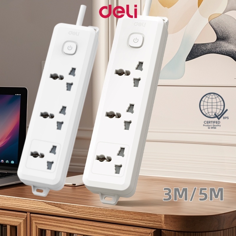 Deli 3/5M Universal Extension Socket Outlets Charger Electric Power ...