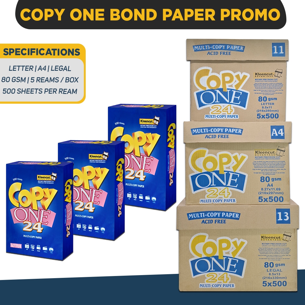 1Box Copy One Bond Paper 80gsm Short - A4 - Long Size | Shopee Philippines