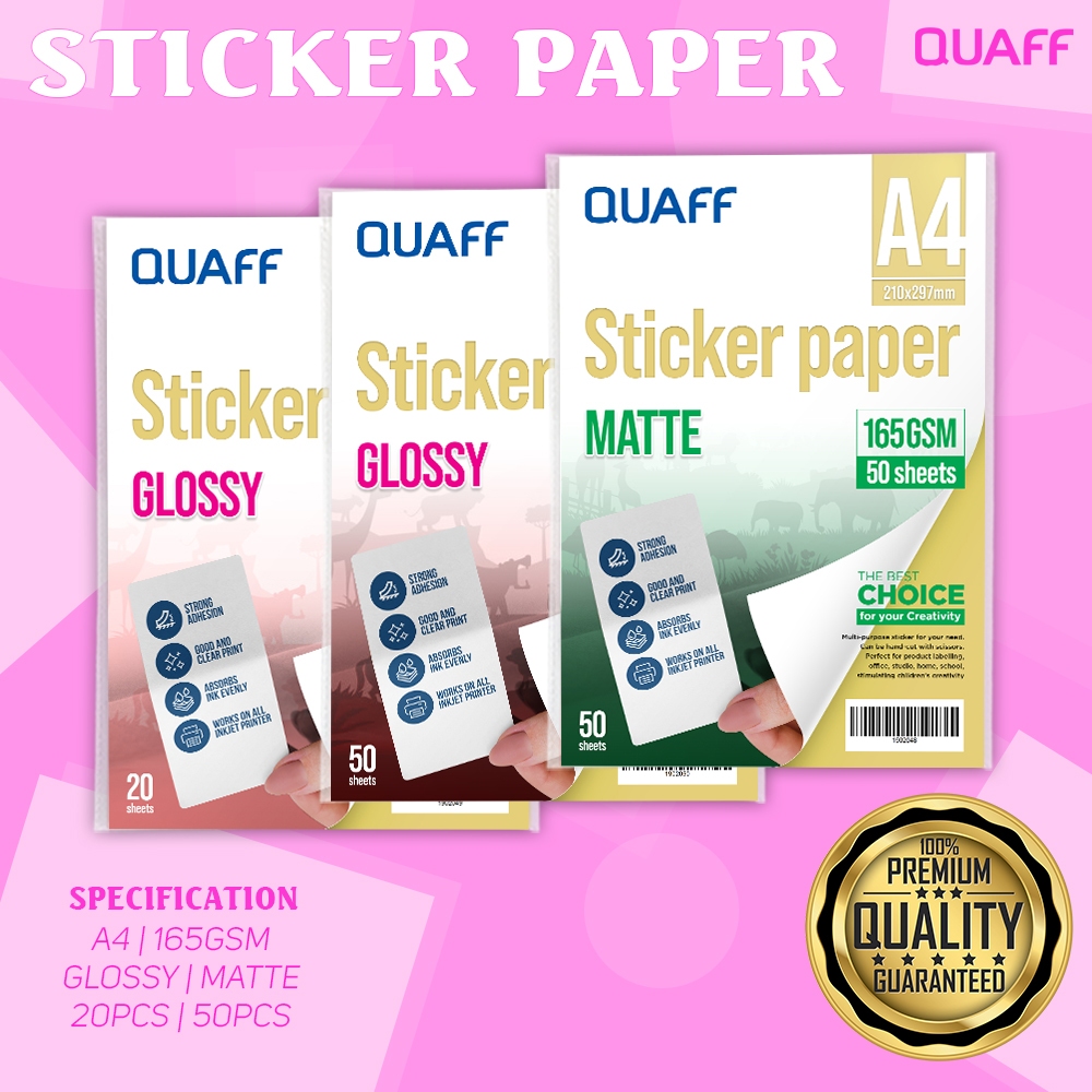 Quaff Photo Inkjet Sticker Paper 165gsm (Matte-50sheets | Glossy-50 ...