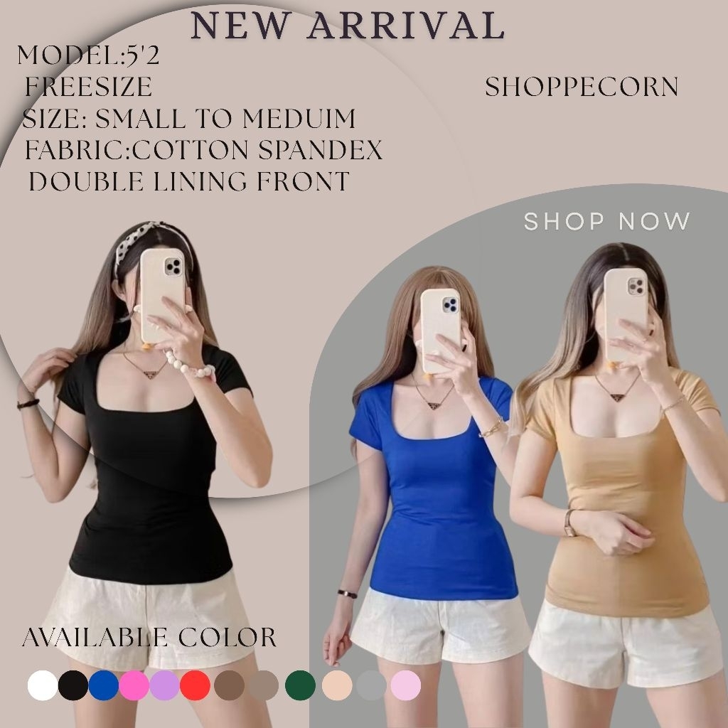 Shoppecorn | SQUARE NECK Double Lining Top | Small to Meduim | Shopee ...