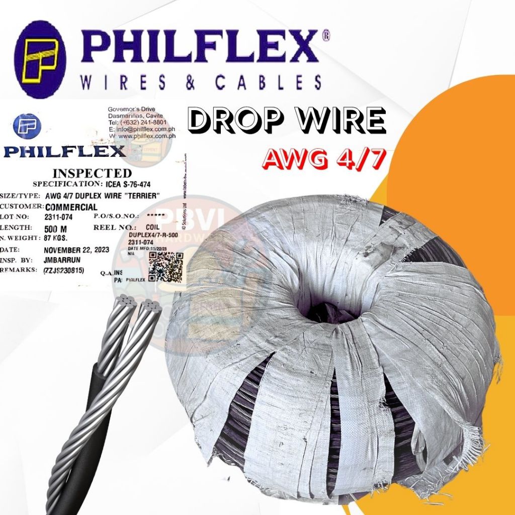 PHILFLEX/Wiremax Service Drop Wire DUPLEX ACSR AWG6/7 & 4/7 x 500 Meter ...