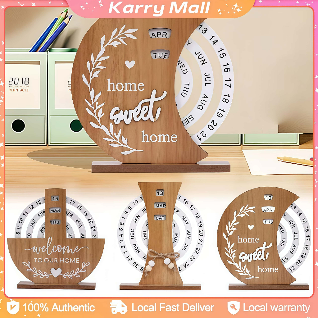 Manual Rotating Creative Desk Calendar Wooden Perpetual Calendar ...