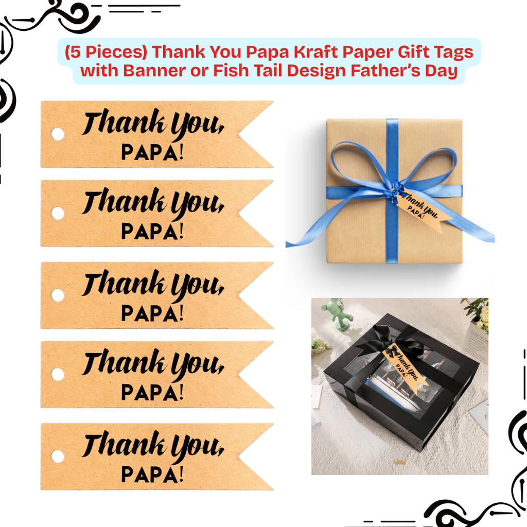 (5 Pieces) Thank You Papa Kraft Paper Gift Tags with Banner or Fish ...