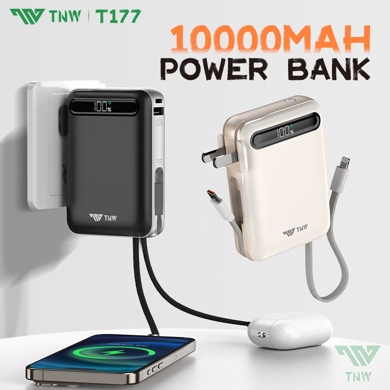 TNW T177 10000mAh Powerbank Fast Charging Built-in Cable AC Plug ...