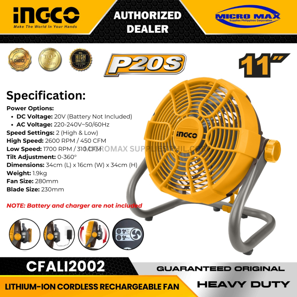 INGCO (CFALI2002) Lithium-Ion Cordless Rechargeable Fan | Shopee ...