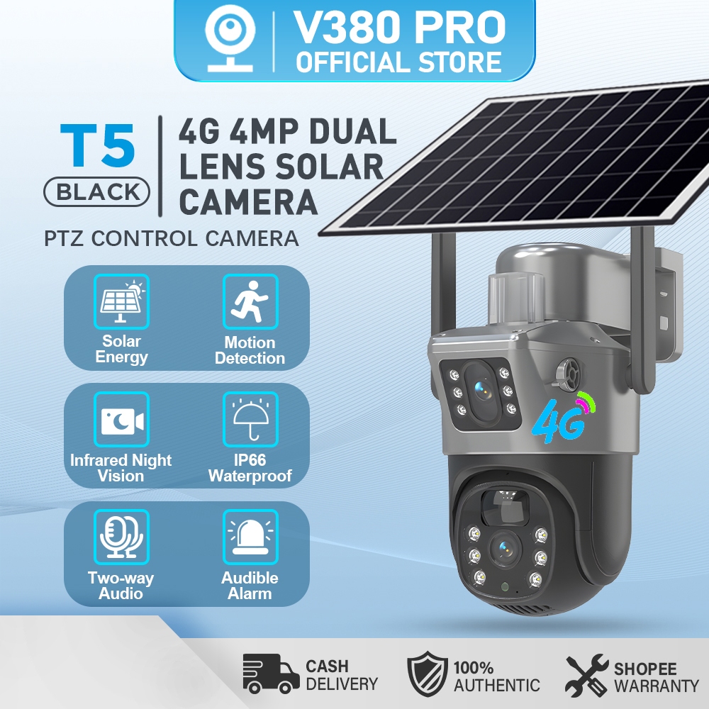 V380 PRO 4MP Dual Lens Solar CCTV 4G 8X Zoom PTZ Motion Detection Outdoor Waterproof CCTV Camera ...