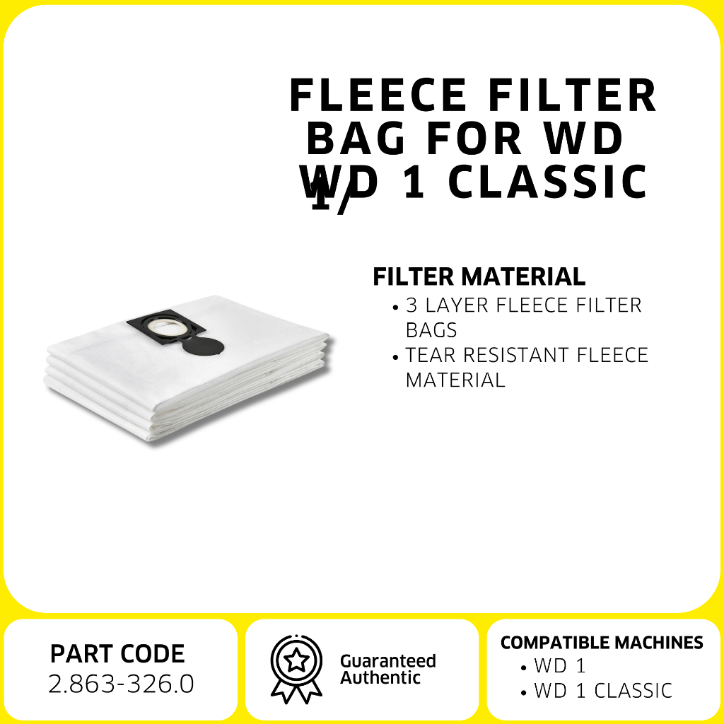 Karcher Fleece Filter Bag for WD1 , WD1 S Classic and WD1 Classic ...