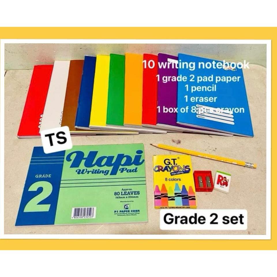 GRADE 2 SCHOOL SUPPLIES SET NOTEBOOK PAD PAPER PECIL ERASER COLORS ...