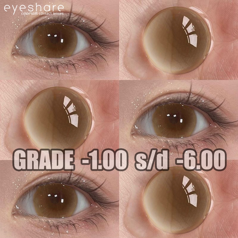 EYESHARE (Grade -1.00 to -6.00) Aurora Brown 2pcs Contact Lenses 14.2mm ...