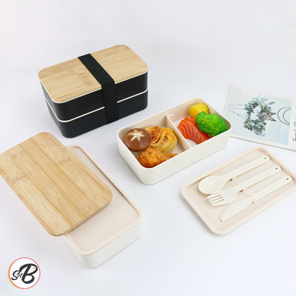 2 Layers Bento Box Japanese Lunch Box Kit with Spoon & Fork,1200ML ...
