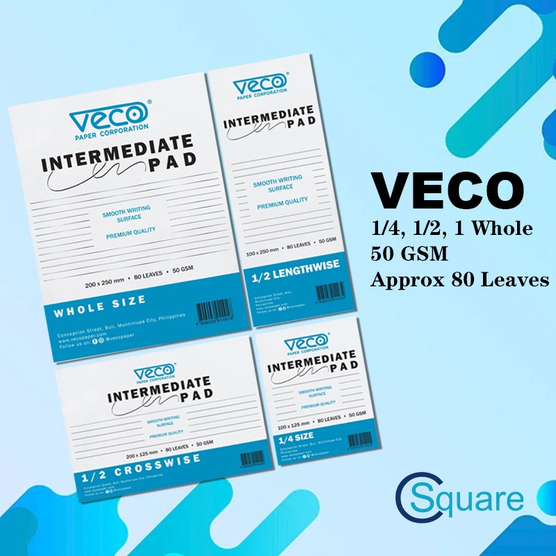 CSQUARE VECO Writing Pad 1/4 Pad 1/2 CrossWise 1/2 Lengthwise 1 Whole ...