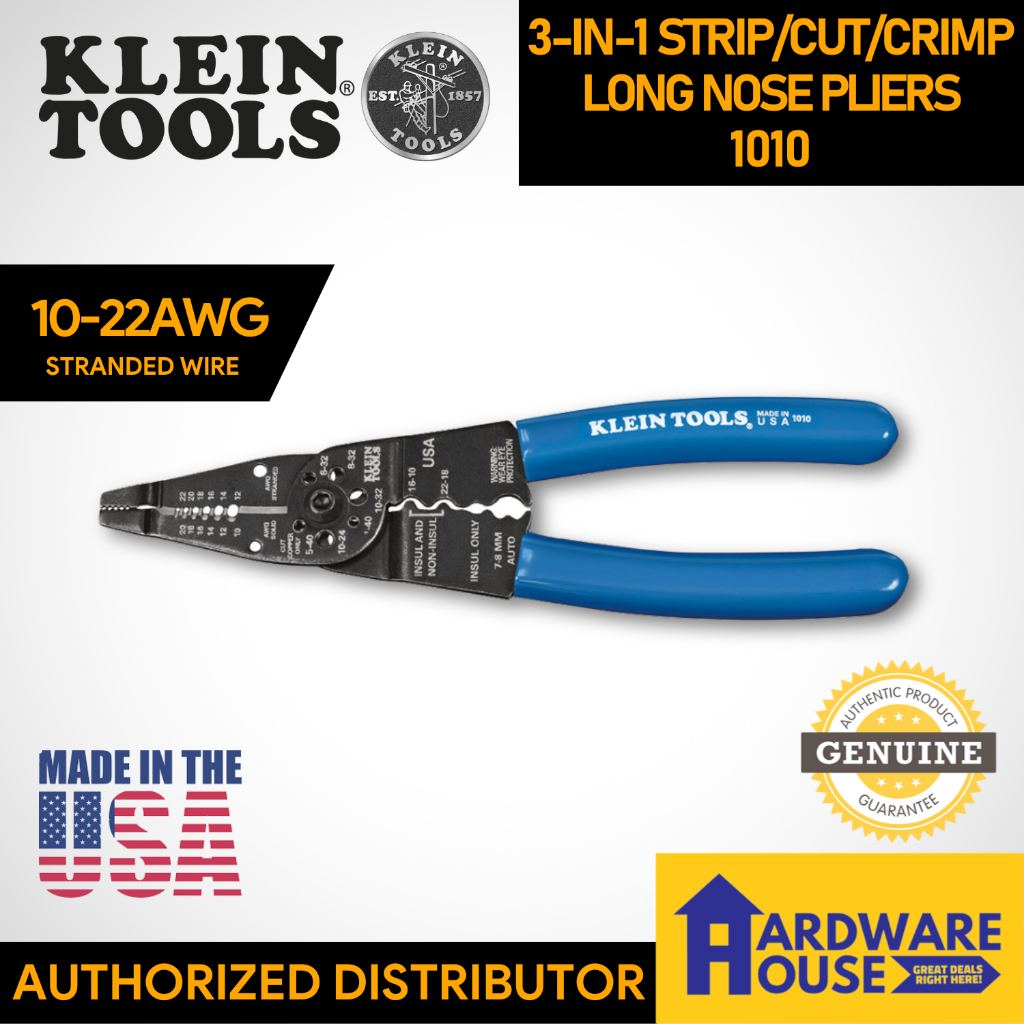 ORIGINAL KLEIN TOOLS 3IN1 Wire Stripper Cutter Crimper Pliers Long Nose ...