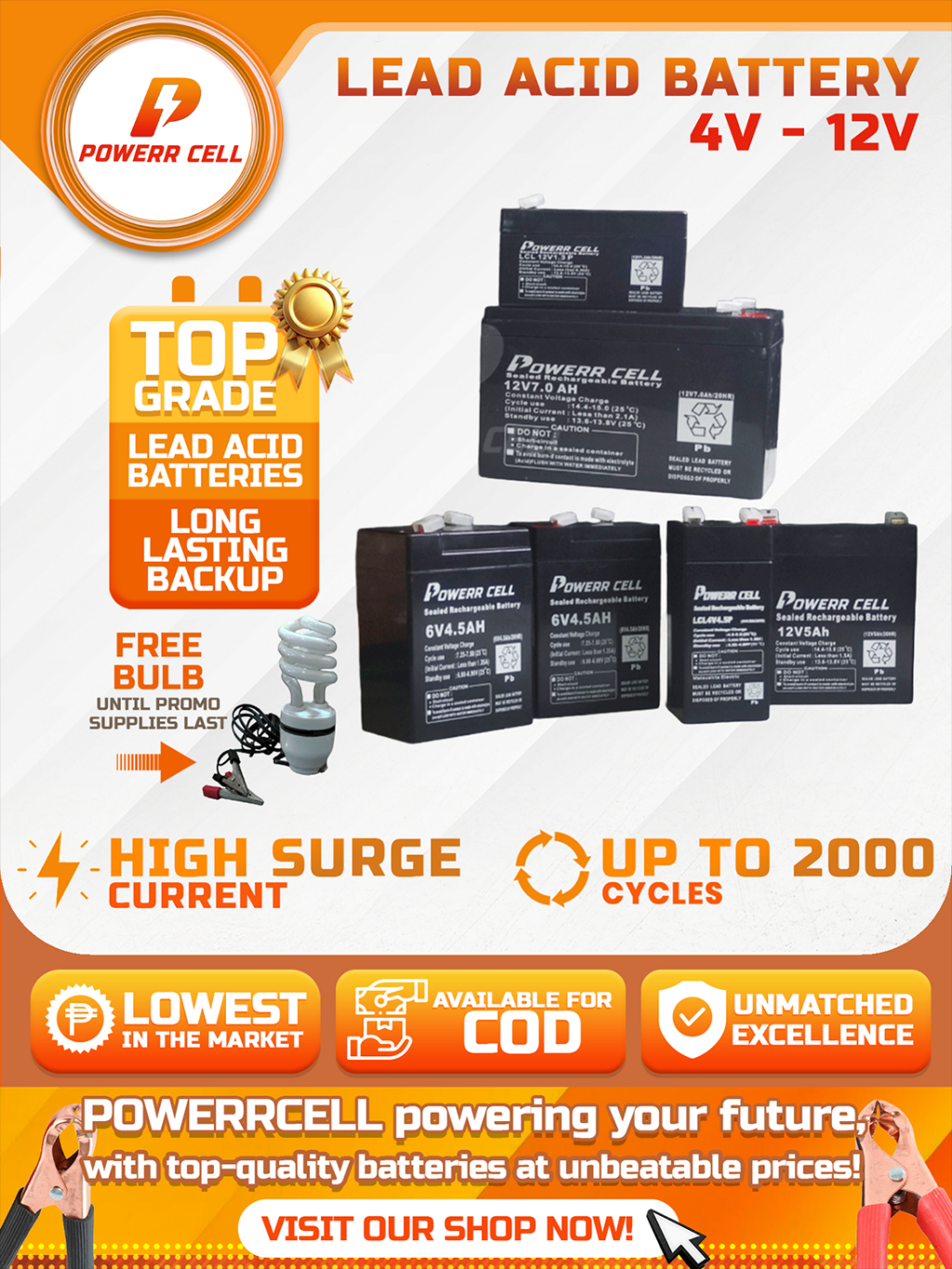 Powerrcell Rechargeable Batteries 4V, 6V, 12V Sealed Lead Acid SLA ...