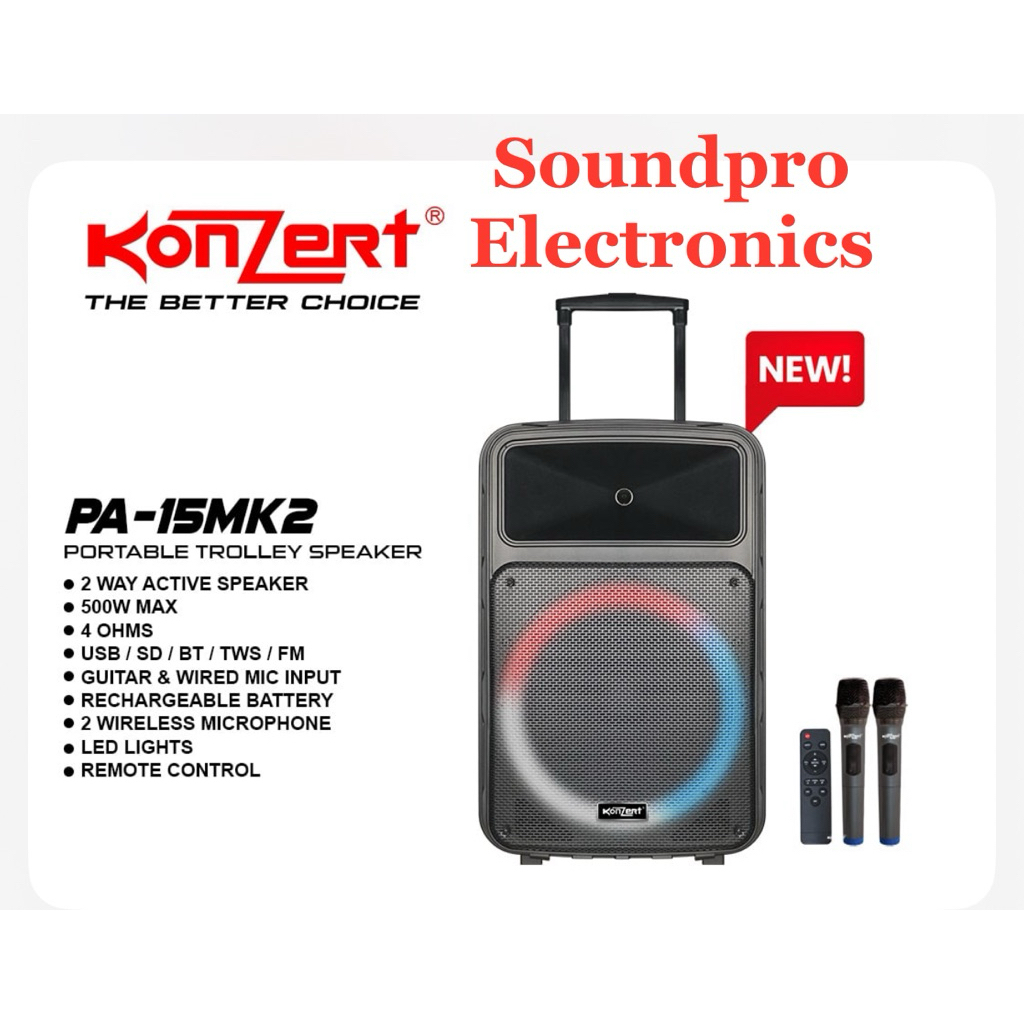 Konzert PA-15MK2 15” Portable Trolley Speaker 500W | Shopee Philippines