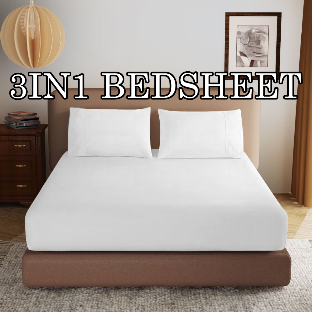 3in1 Bedsheet Fully Garterized No Gusot Bed Sheet Single/Double/Queen ...