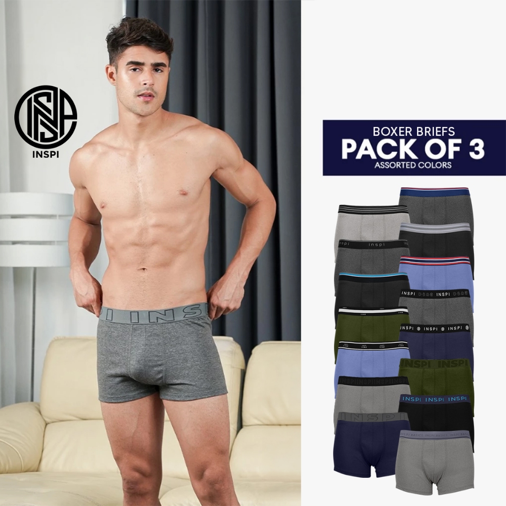 INSPI Basics 3pcs Set Boxer Brief for Man Random Colors Boxers Shorts Underwear for Men Black ...