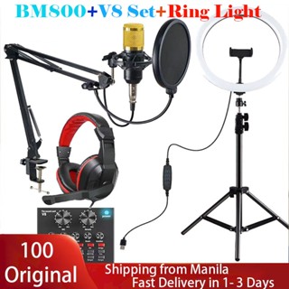BM-800 Condenser Microphone Kit With V8 Multifunctional Live Sound Card for PC Podcast Complete ...