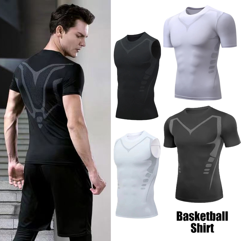 Men's Compression Shirt Fitness Short Sleeve Tights Basketball Gym Dry ...