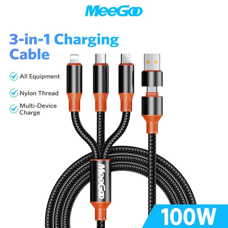 MeeGoo 3-in-1 Supercharging Cable 6A 100W Micro USB Type-C Fast ...