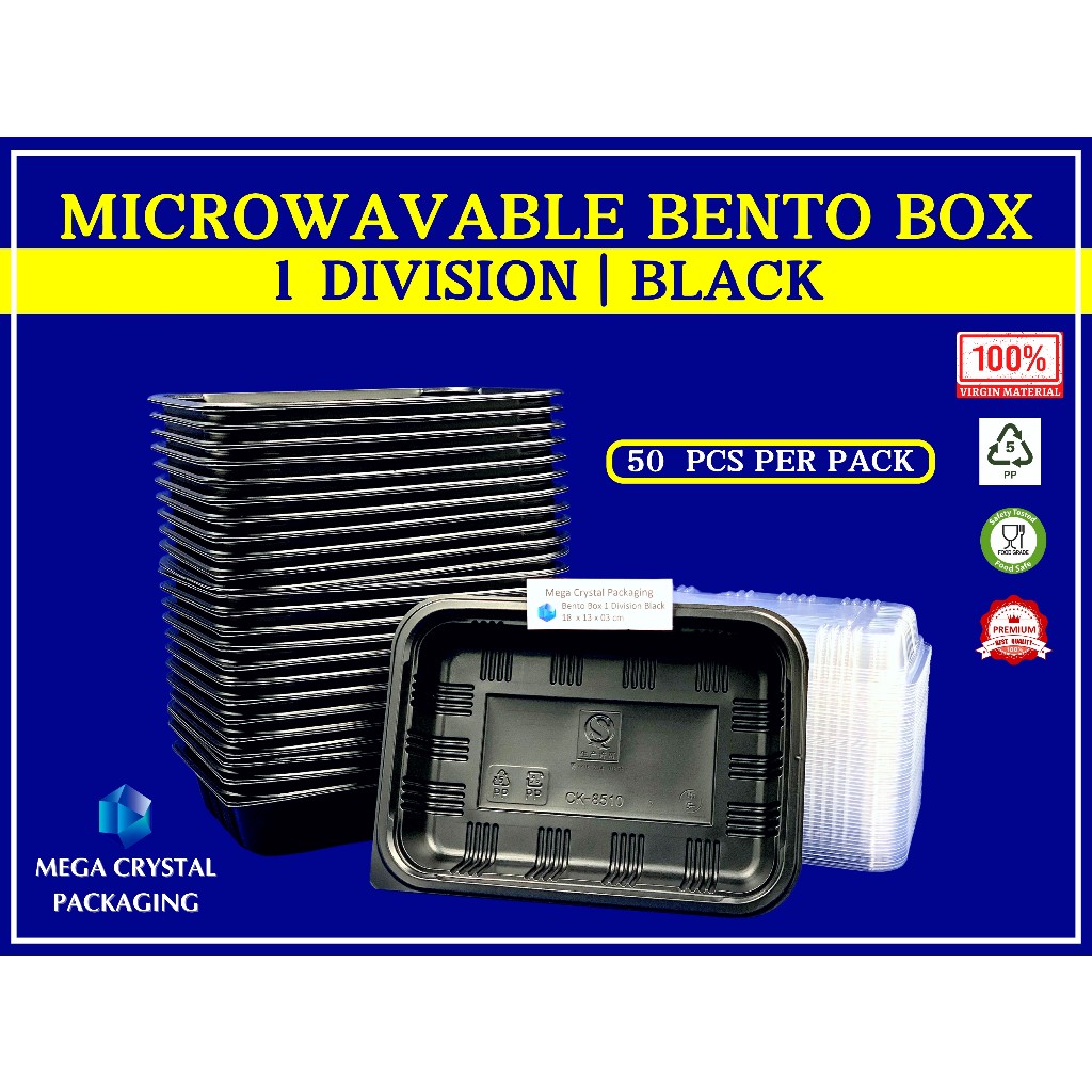 [ 50 Pcs ] Japanese Microwavable Bento Box 1 Division Black inside ...