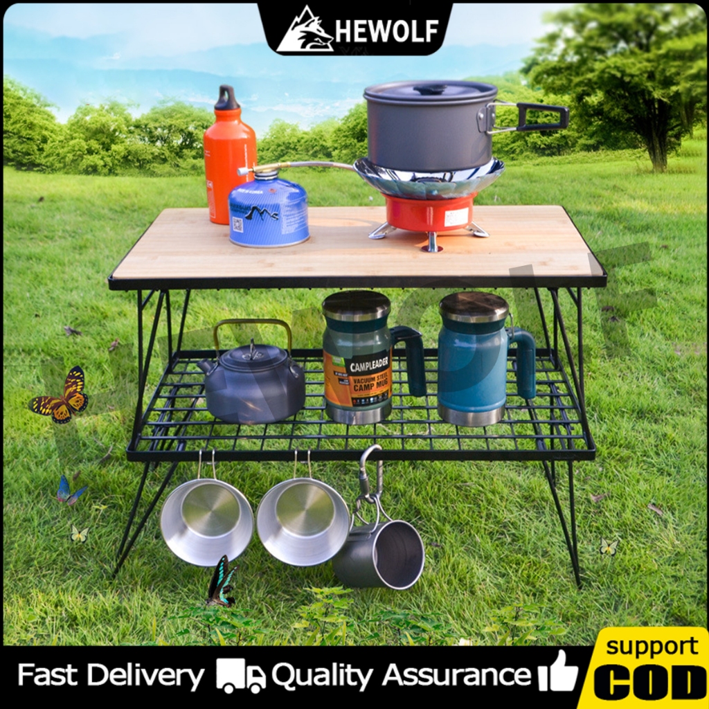Multipurpose Camping Black Steel Table Stacking Storage Rack Foldable ...