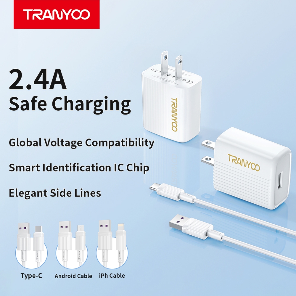 Tranyoo C03 12W Fast Charge set Power Adapter Quick Charge USB Original Type-C Iph Micro ...