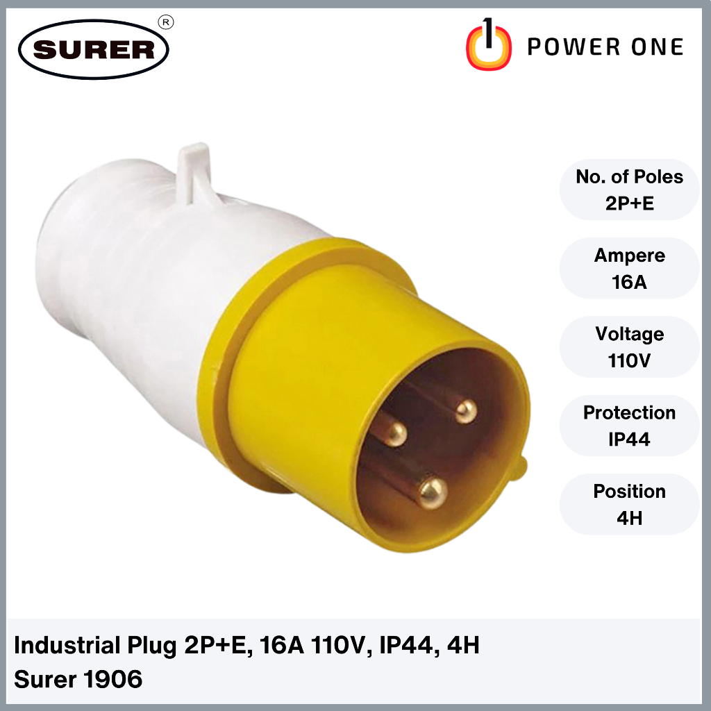 Surer 1906 Industrial Male Plug 2P+E, 16A 110V, IP44, 4H (1900 Series ...