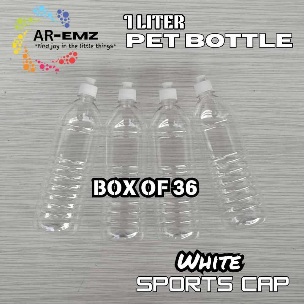 Ar-Emz Box of 36 Empty Plastic Bottles 1 Liter With White Sports Cap ...