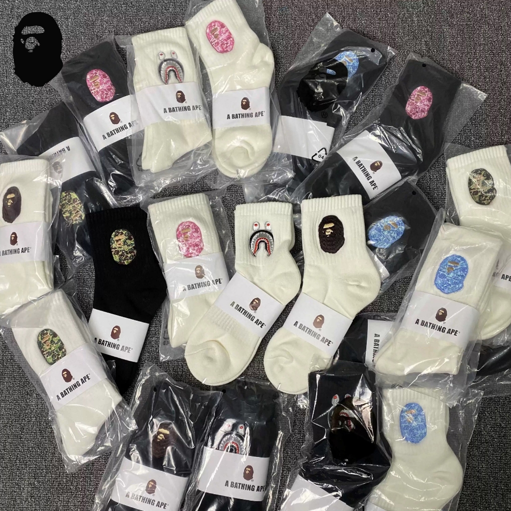 GV Bape Premium Sports Crew Socks Embroidered Logo Thick Fabric Ankle ...