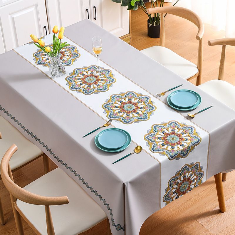 Manzan Nordic Simple PVC Tablecloth Waterproof Oil Proof Embroidery ...