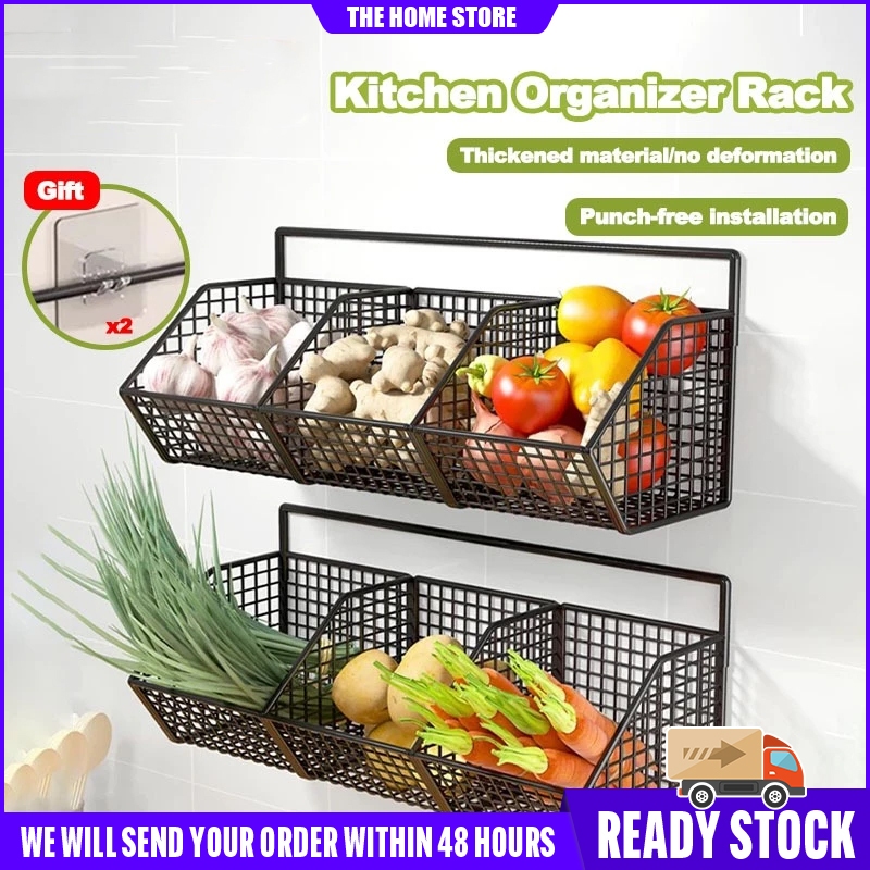 Kitchen Condiments Organizer Rack Wall hanging seasoning storage onion ...