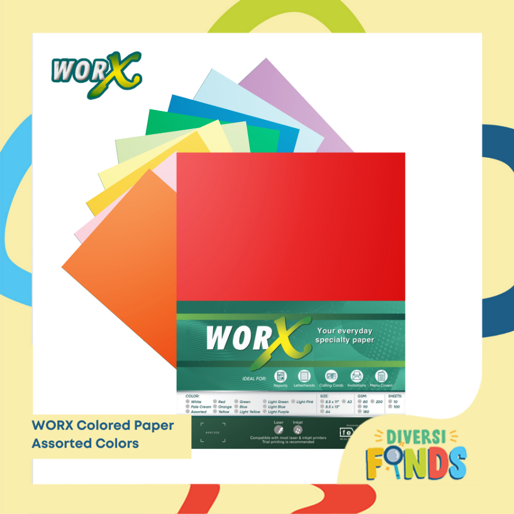 1PACK Worx Colored Paper 80gsm - Assorted Colors - Short/A4/Long Size ...