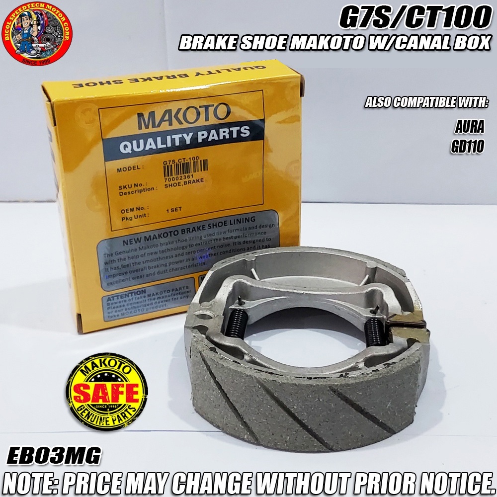 G7S/CT100/AURA/GD 110 BRAKE SHOE MAKOTO WITH CANAL BOX (EB03MG ...