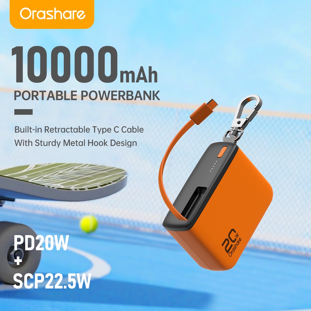 Orashare PR10 10000mAh Powerbank With Built in Retractable Type C Cable ...