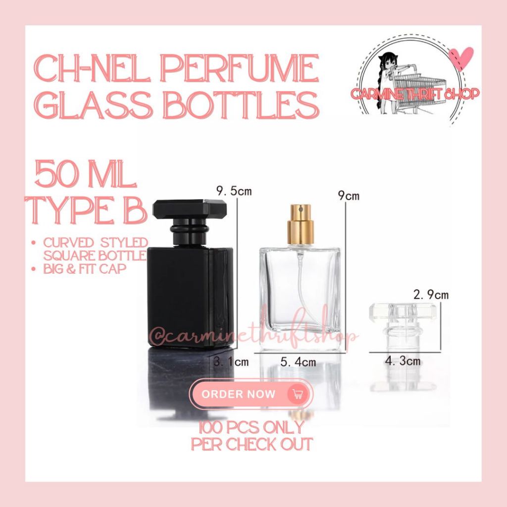 1PC 50ML TYPE B CH-NEL GLASS SPRAY SQUARE BOTTLES ELEGANT PERFUME ...