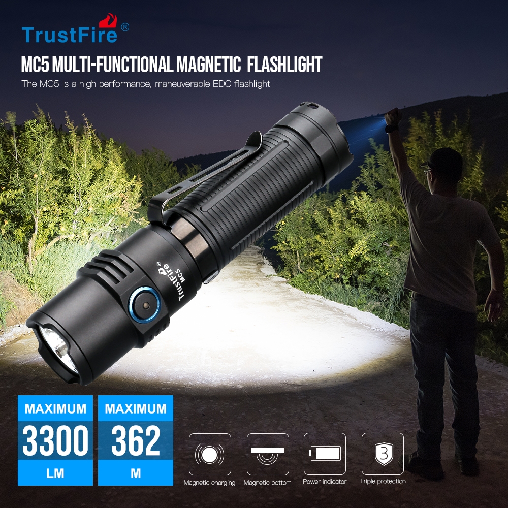 Trustfire MC5 LED super bright Flashlight 3300Lumen EDC 21700 Battery ...