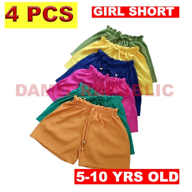 4PCS Short for Kids 5 to 10 years Girl Kids WAFFLE KIDS Plain Crepe ...