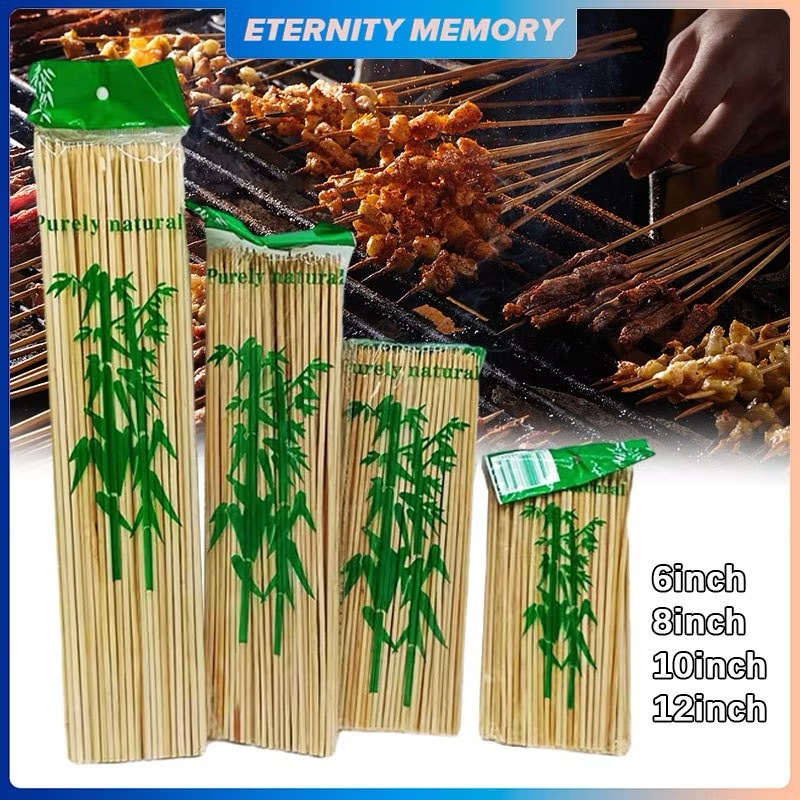 100ps/wrap Bamboo Sticks Sturdy Disposable Barbecue Fruit Wood Sticks ...