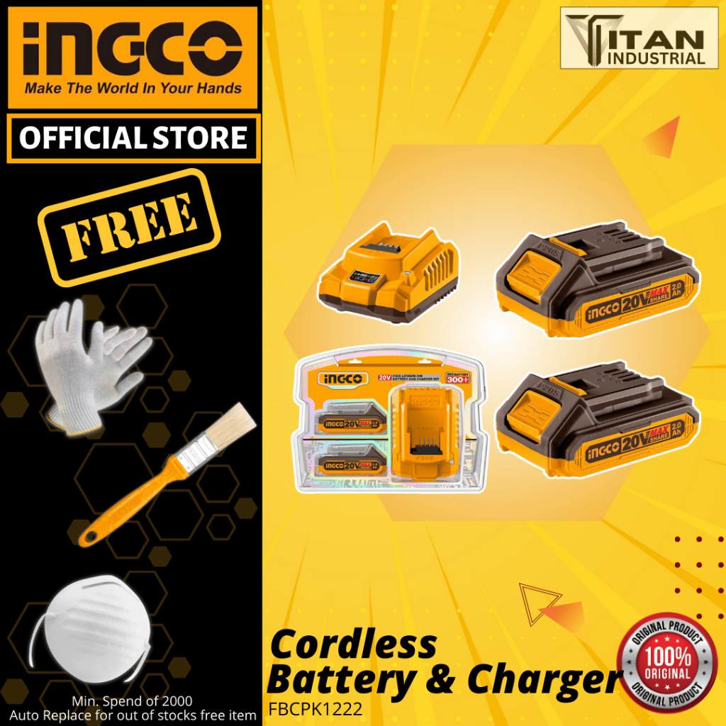 INGCO Cordless Battery and Charger kit FBCPK1222 • Tm ss | Shopee ...