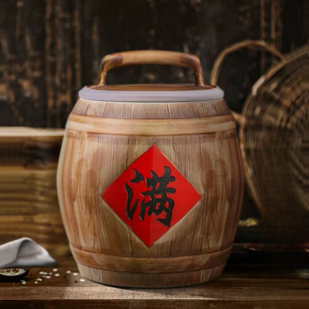 10kg rice storage container magkuno wood rice keeper rice urn ceramic ...