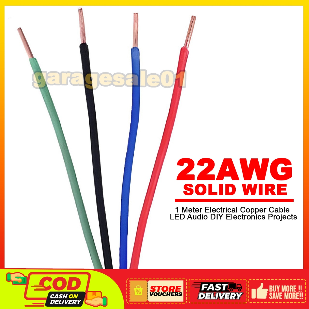 GARAGESALE01 22 AWG Solid Wire Electrical Copper Cable LED Audio DIY ...