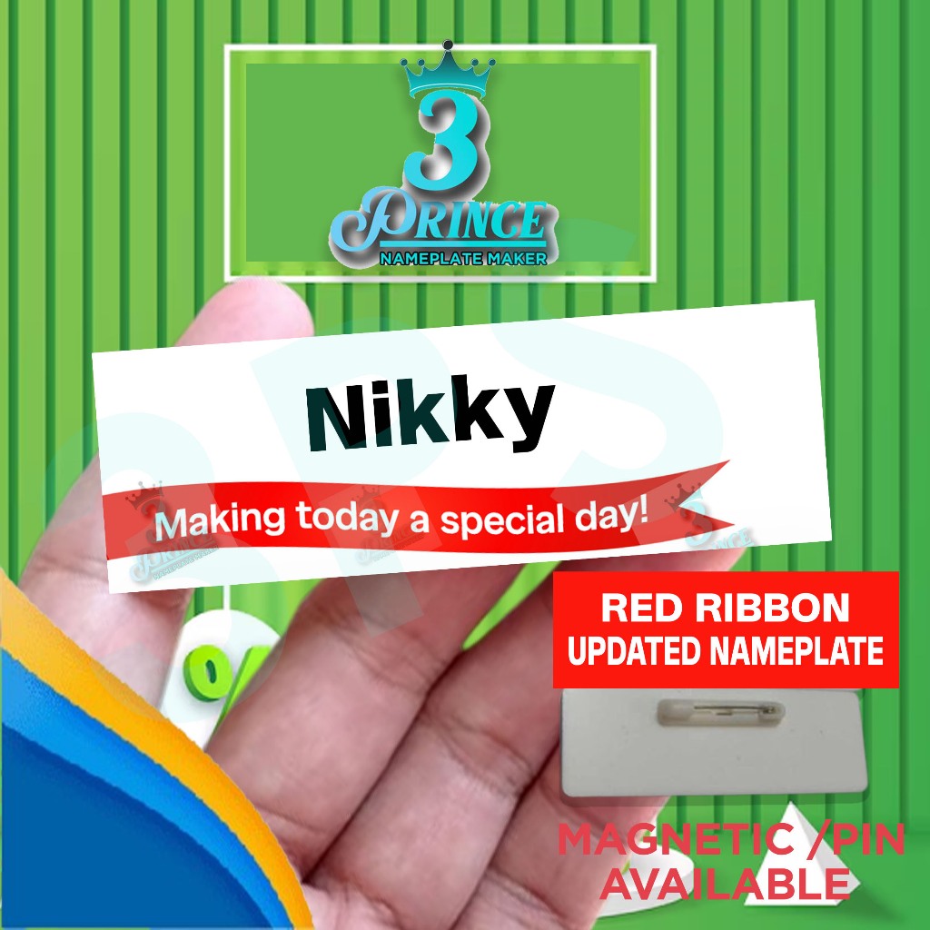 RED RIBBON PERSONALIZED PIN TYPE NAMEPLATE | Shopee Philippines