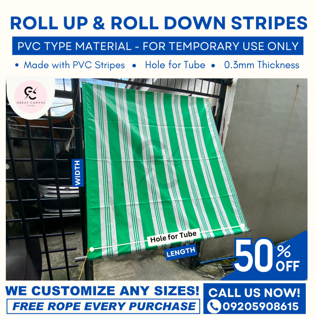 GREAT l Stripes Roll Up & Roll Down PVC TYPE Trapal Tolda Lona Tarp ...