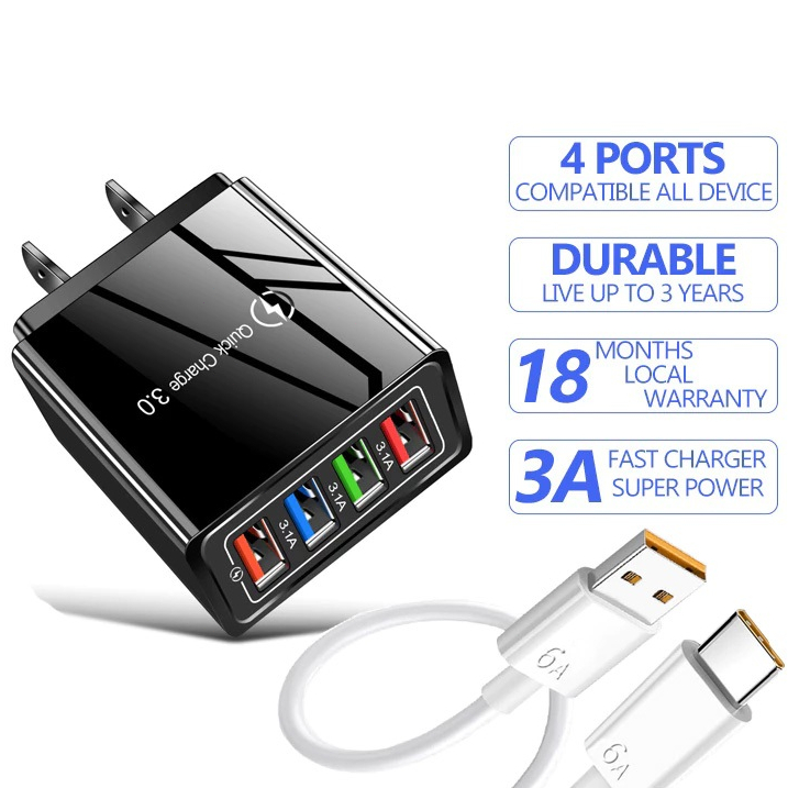4 USB Fast Charger Multiple Ports Phone Charger Adapter US Plug ...