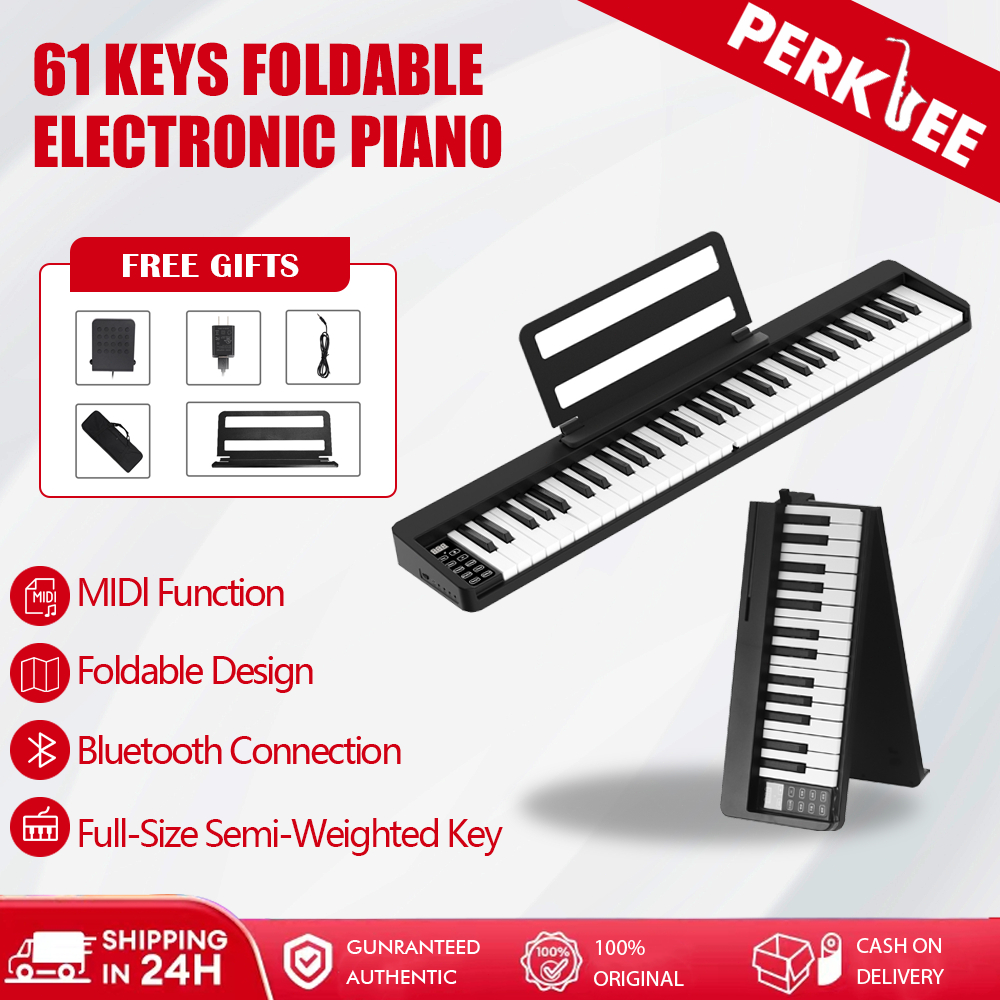 PERKLEE 61 Keys Keyboard Folding Piano Keyboard With Full Size Semi ...