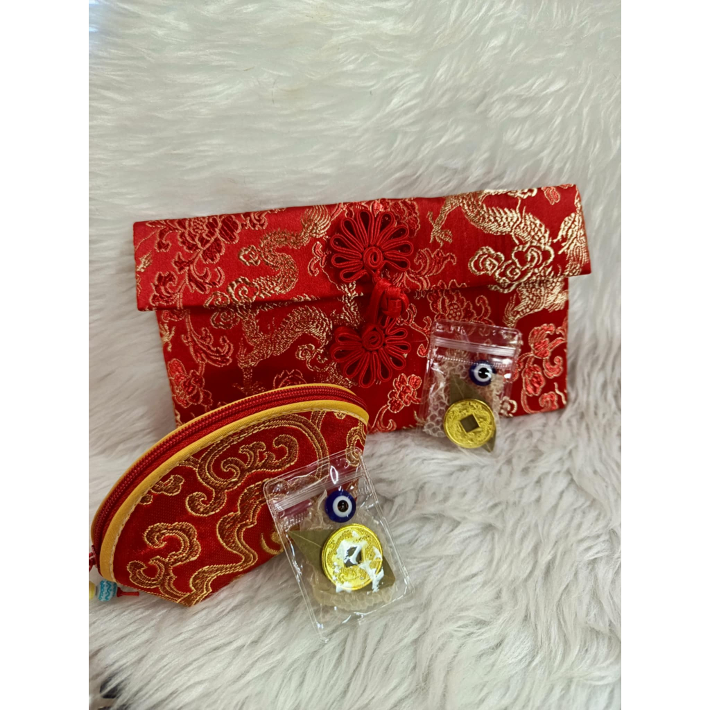 2025 Lucky Red Wallet with Snake Skin Laurel Evil Eye Chinese Coin ...