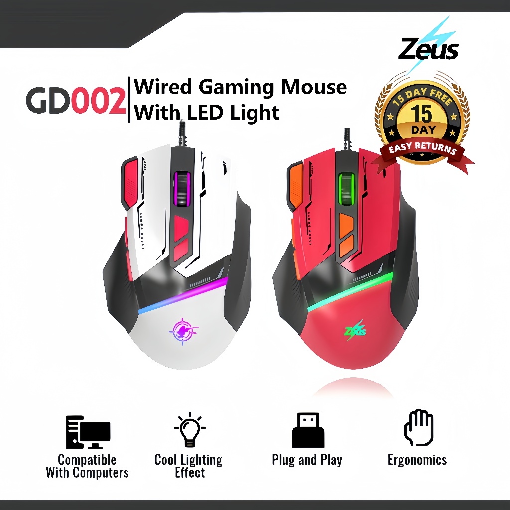 Zeus x GUNDAM ( GD - 002 ) RGB LED Wired Gaming Mouse Neo Zeon Gaming ...