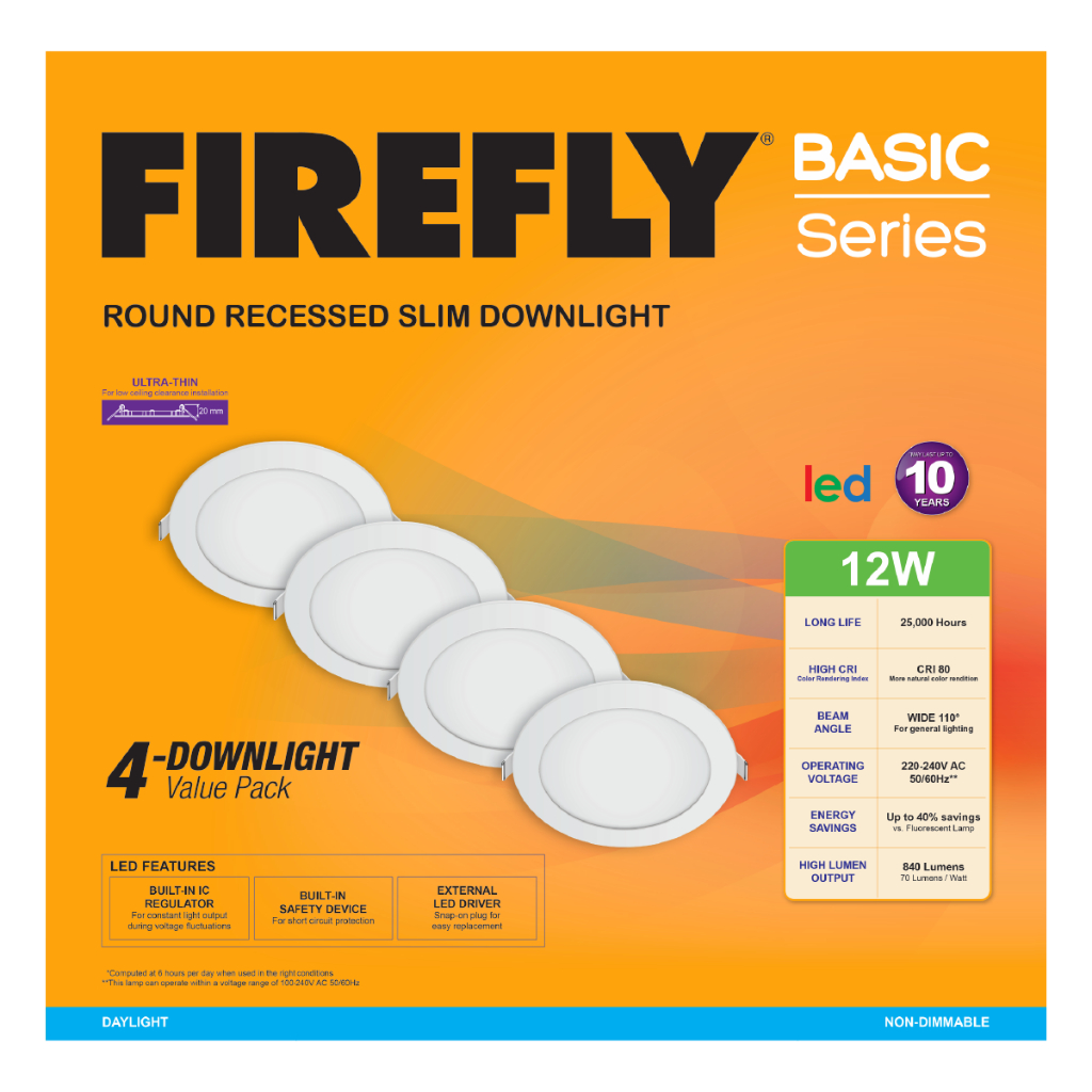 Firefly Basic Series 4-LED Round Recessed Slim Downlight Value Pack ...